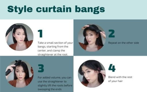 How To Style Curtain Bangs With A Straightener Step By Step | Vin Hair